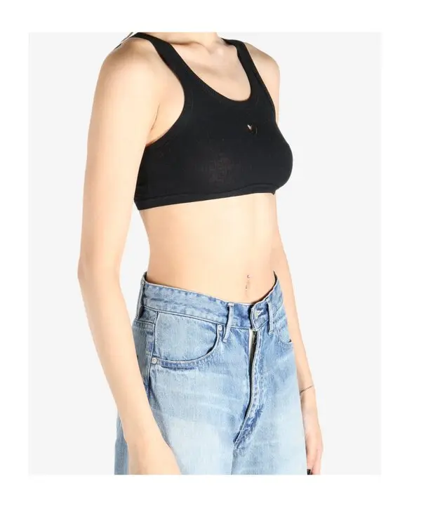 BASERANGE Ribbed Cropped Tank Top With Heart Detail - Black