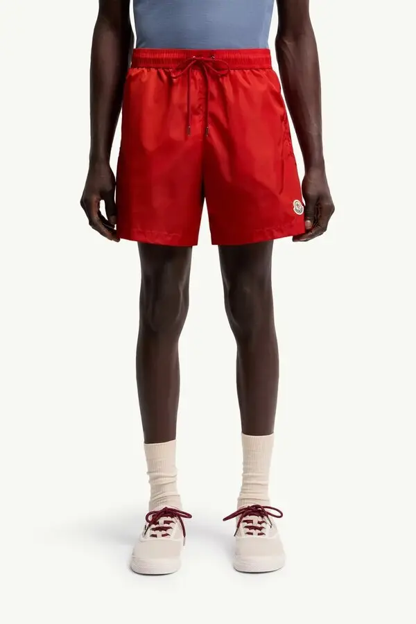 Moncler Logo Patch Drawstring Swim Shorts - Red