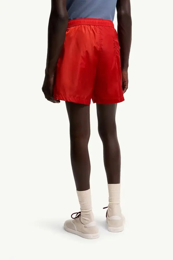 Moncler Logo Patch Drawstring Swim Shorts - Red