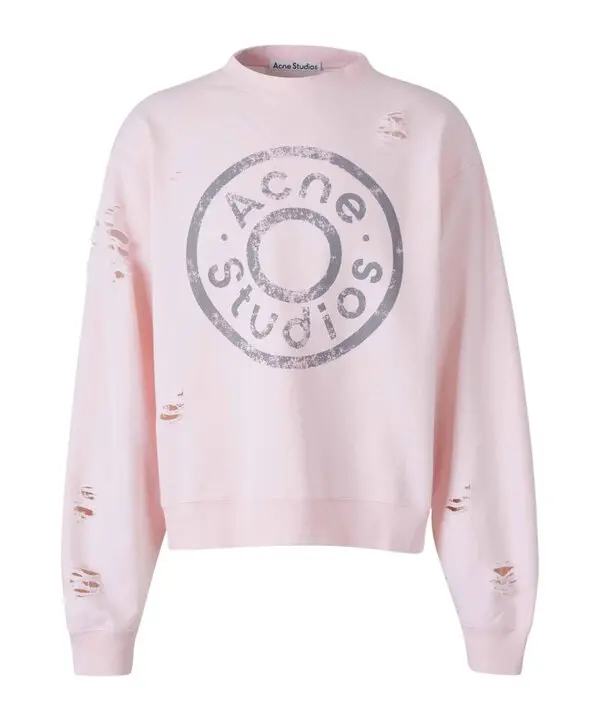 Acne Studios Distressed Logo Printed Sweatshirt - Pink