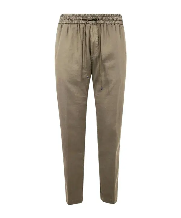 DONDUP Linen-blend Trousers With Elasticated Waist - Green