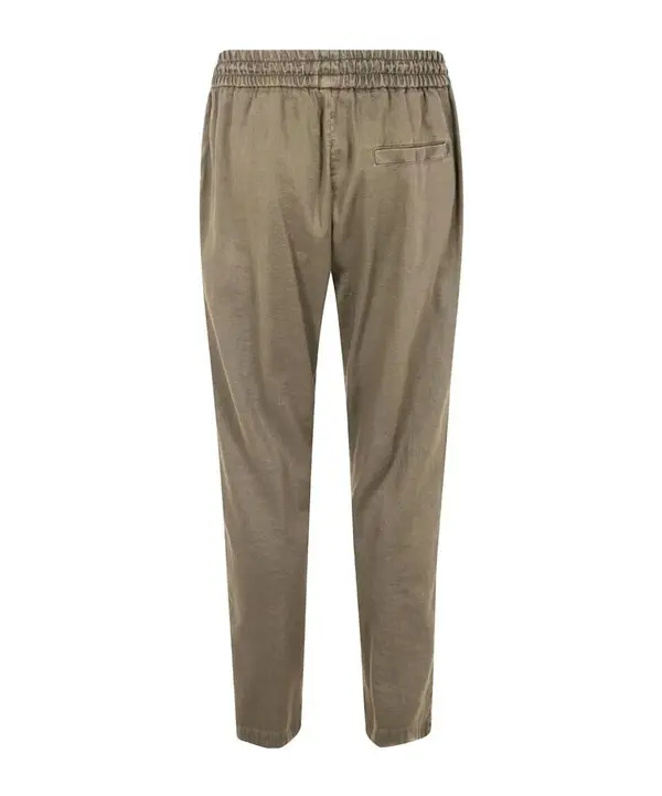 DONDUP Linen-blend Trousers With Elasticated Waist - Green