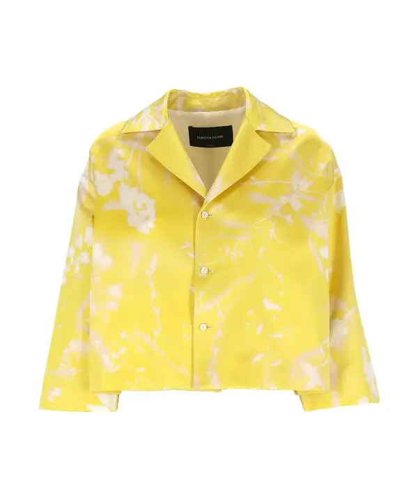 Fabiana Filippi Graphic Printed Cropped Satin Jacket - Yellow