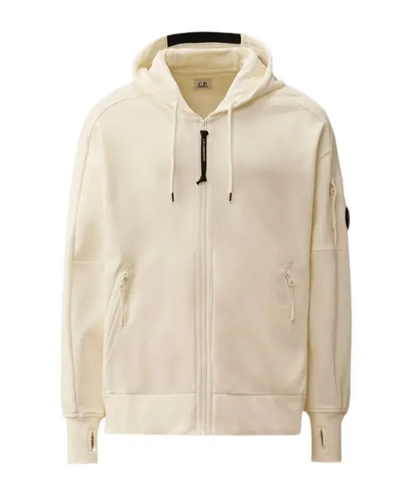 C.P. COMPANY Zipped Drawstring Hoodie - White