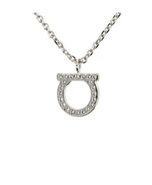 FERRAGAMO Gancini Crystal Pendant Necklace - White