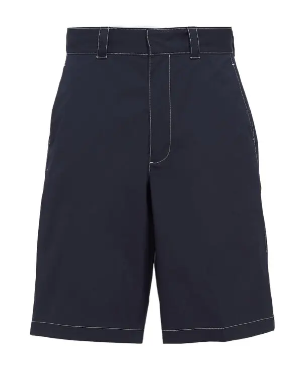 Prada Stretch Poplin Bermuda Shorts With Logo Detail