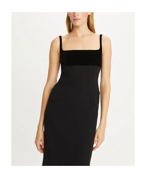 Tory Burch Crepe Slip Dress With Velvet Accents