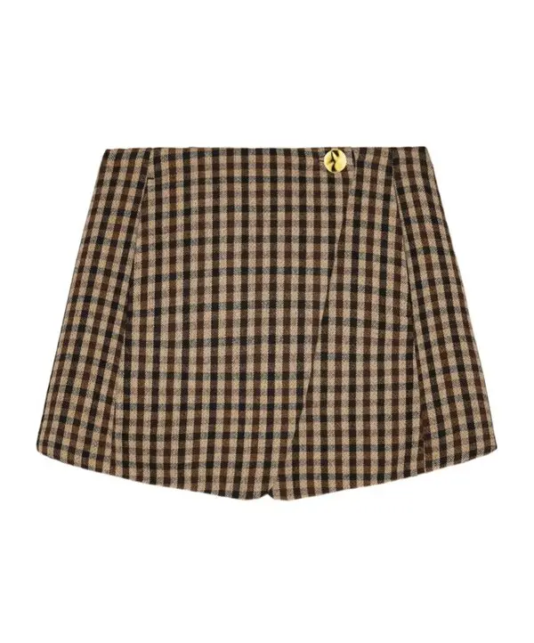 GANNI Checked Mini Skirt With Gold-tone Button