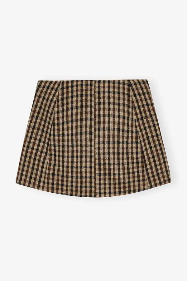 GANNI Checked Mini Skirt With Gold-tone Button