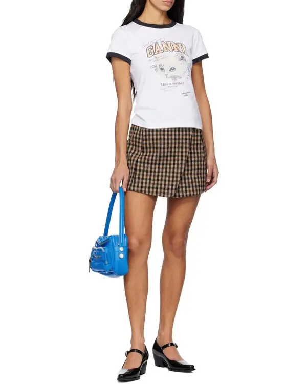 GANNI Checked Mini Skirt With Gold-tone Button