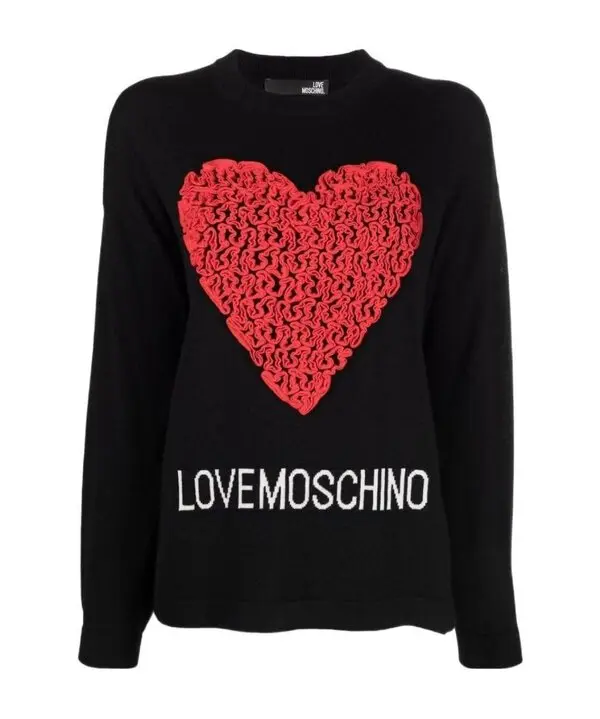 Moschino Heart Appliqué Crew Neck Jumper - Black