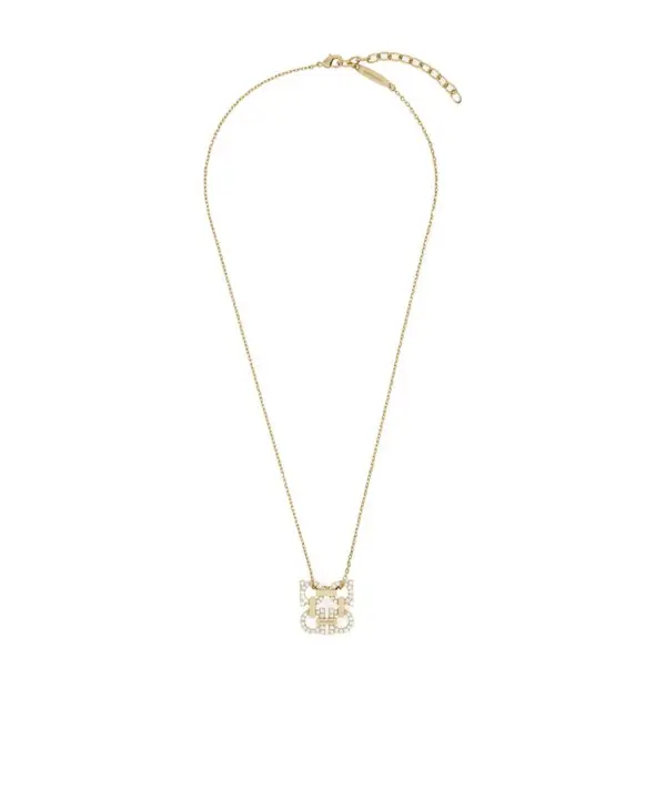 FERRAGAMO Crystal Embellished Gancini Pendant Necklace - Gold