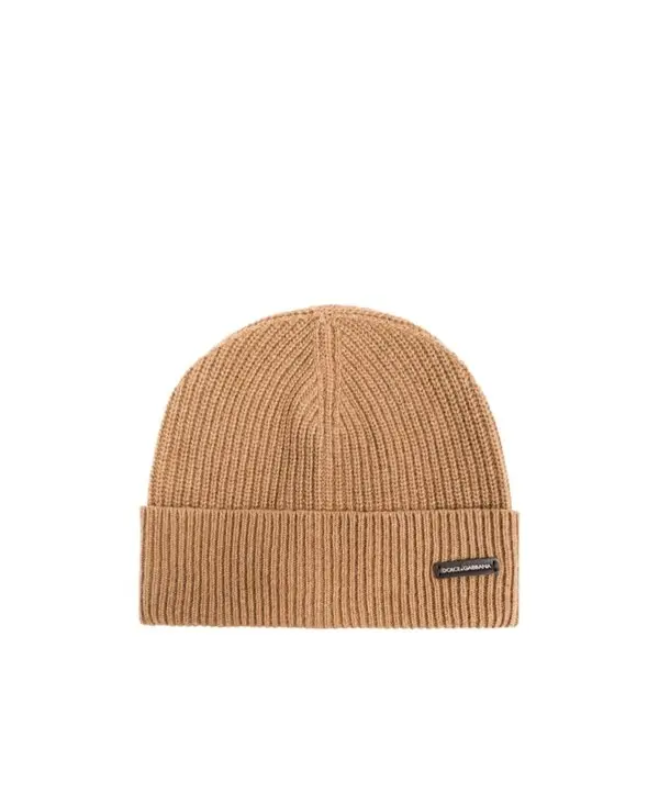 Dolce & Gabbana Ribbed Knit Beanie With Logo Patch - Brown