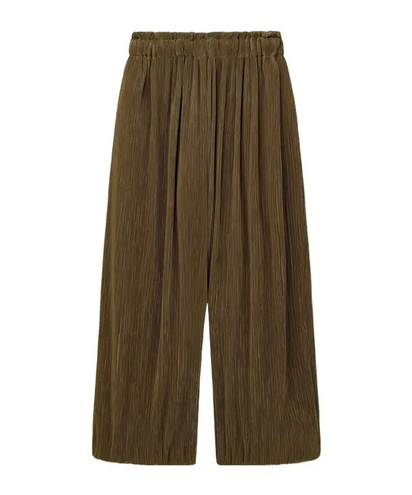 Emporio Armani Wide-leg Trousers In Micro-pleated Canvas - Green