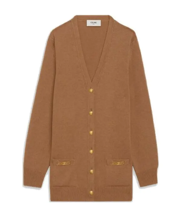 Celine Iconic Cashmere Long Cardigan With Triomphe Chain Detail