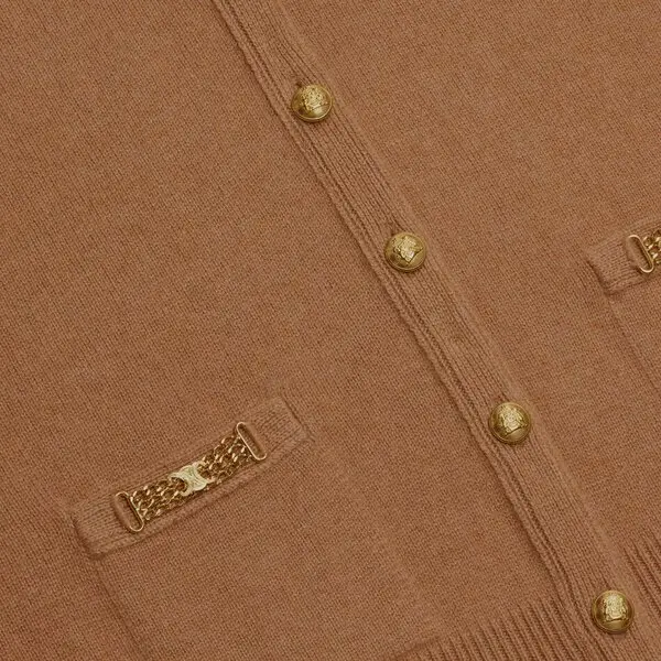 Celine Iconic Cashmere Long Cardigan With Triomphe Chain Detail