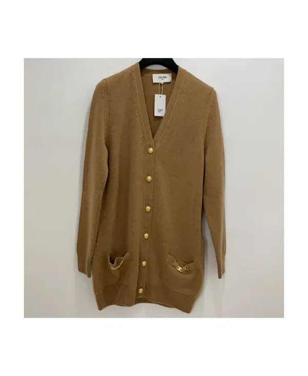 Celine Iconic Cashmere Long Cardigan With Triomphe Chain Detail