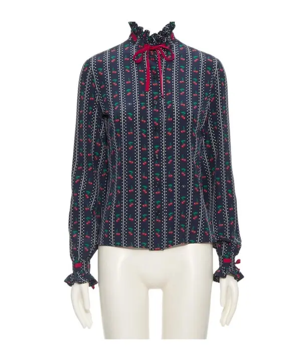 Valentino Garavani Crepe De Chine Cherryfic Print Shirt - Black