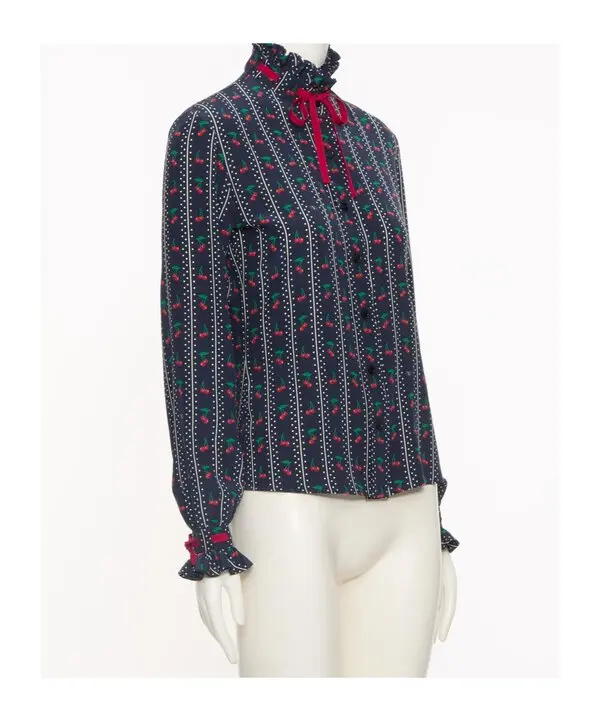 Valentino Garavani Crepe De Chine Cherryfic Print Shirt - Black