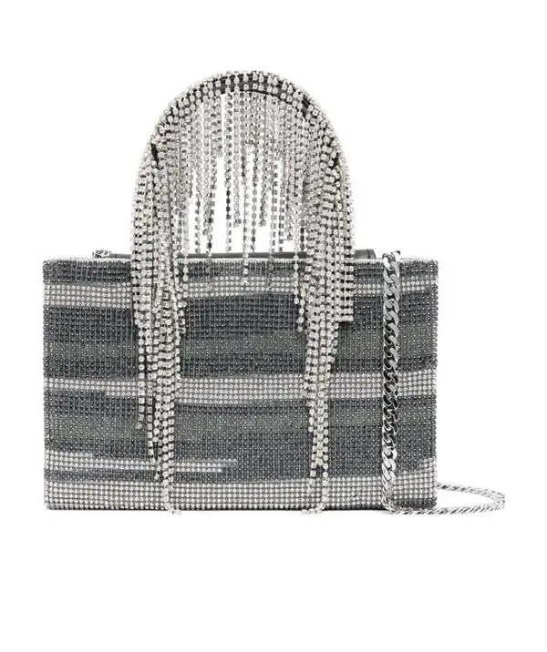 Kara Embellished Fringed Top Handle Bag - Gray