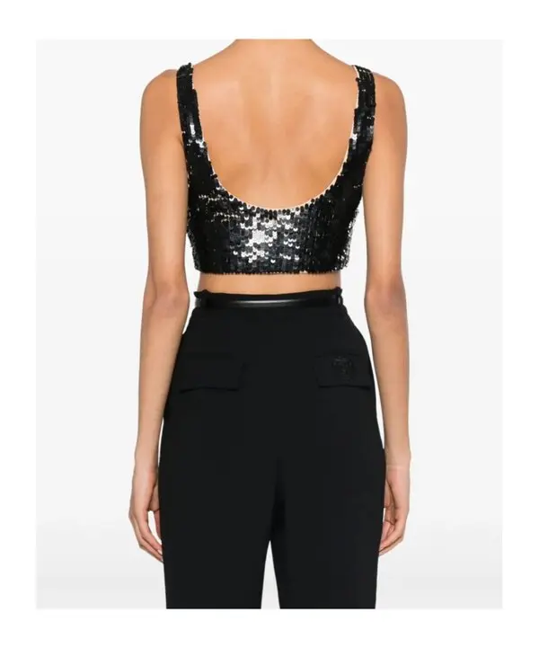 P.a.r.o.s.h Sequined V-neck Cropped Top - Black