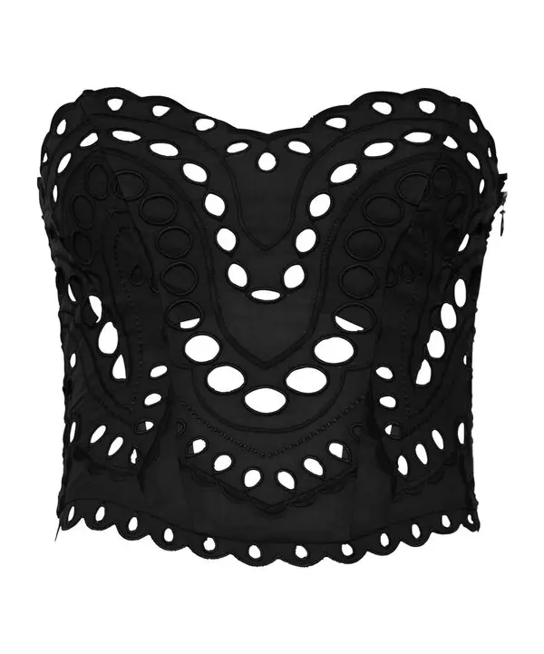 Charo Ruiz Ibiza Kai Sweetheart Neckline Embroidered Top - Black