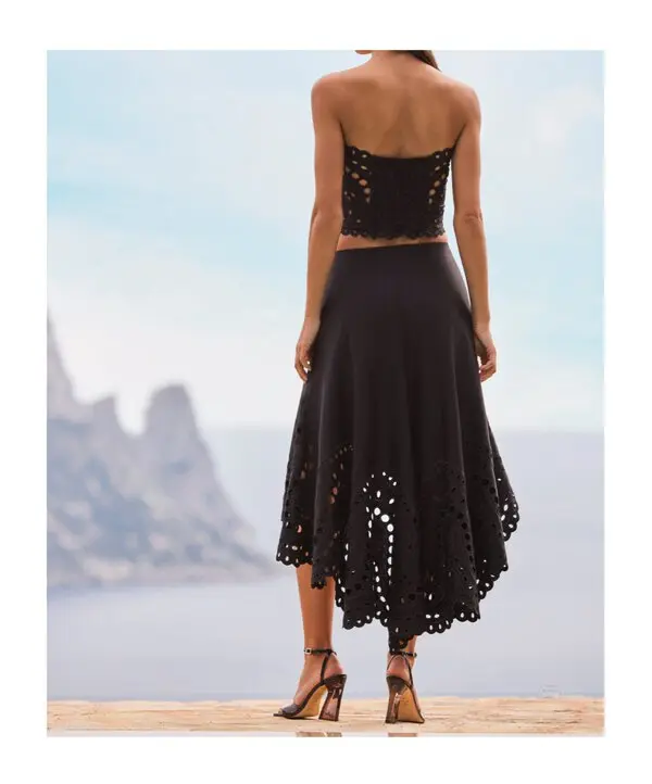 Charo Ruiz Ibiza Kai Sweetheart Neckline Embroidered Top - Black
