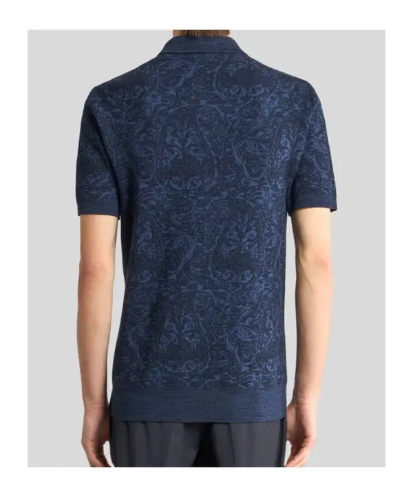 Etro Floral Jacquard Short Sleeved Polo Shirt - Blue