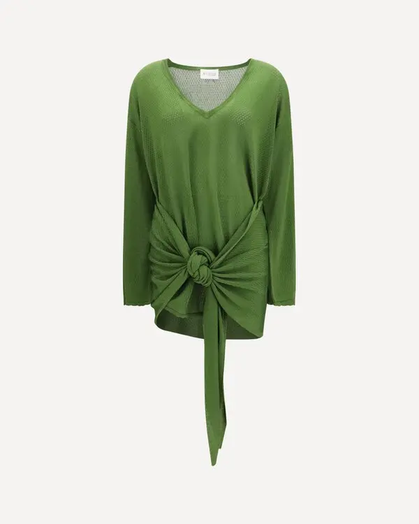 Attico Draped Tie Knitted Dress - Green