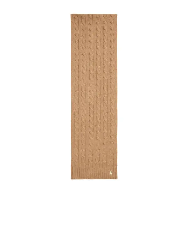 Polo Ralph Lauren Logo Embroidered Cable Knitted Scarf - Camel