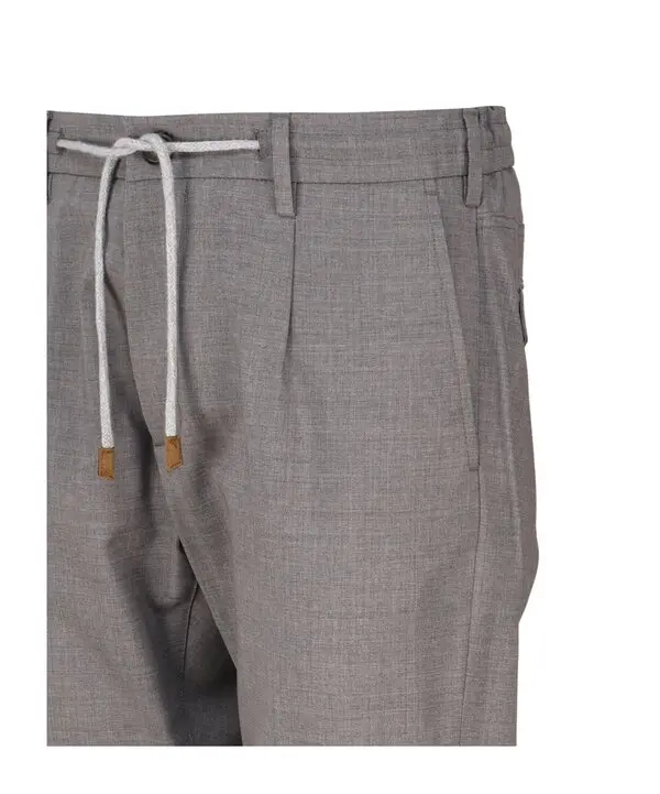 Eleventy Drawstring Pleated Tapered Leg Trousers - Gray
