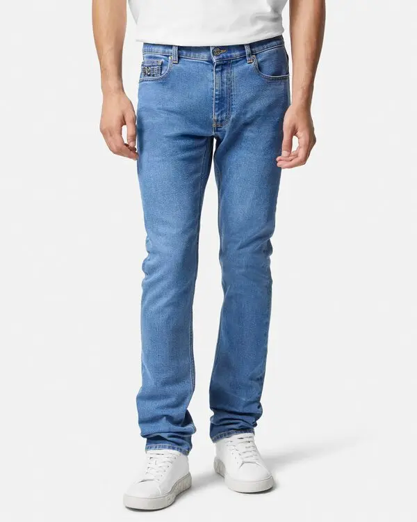 Versace Medusa Biggie Logo Patch Denim Jeans