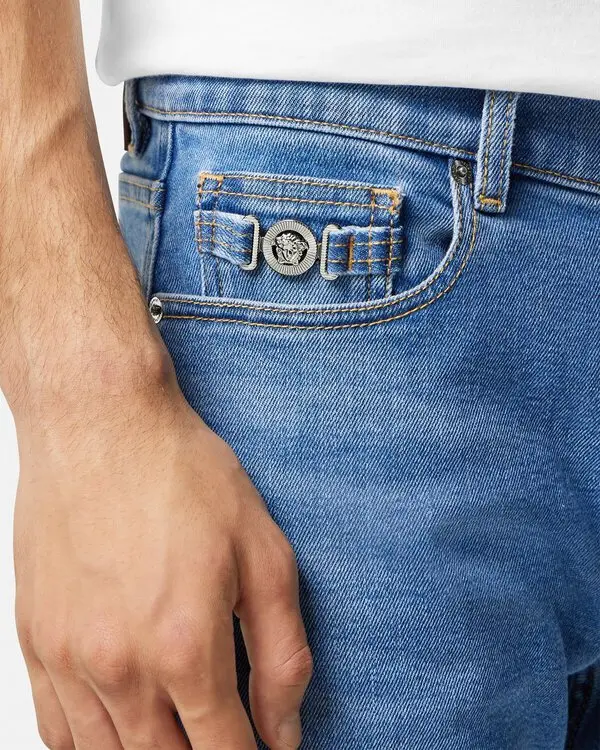 Versace Medusa Biggie Logo Patch Denim Jeans