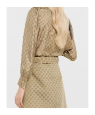 Gucci Allover Gg Print Long-sleeve Twill Shirt With Self-tie Bow