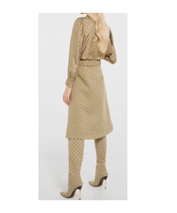 Gucci Allover Gg Print Long-sleeve Twill Shirt With Self-tie Bow - Sand-colored