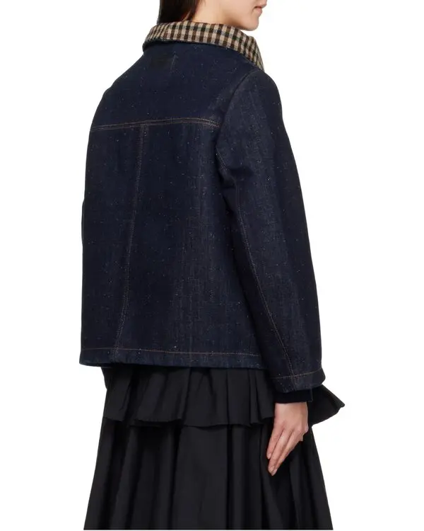 GANNI Neppy Denim Jacket With Checked Collar - Black