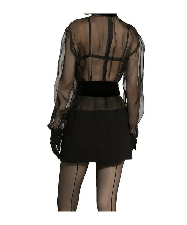 Dolce & Gabbana Velvet Neck Belted Mini Dress