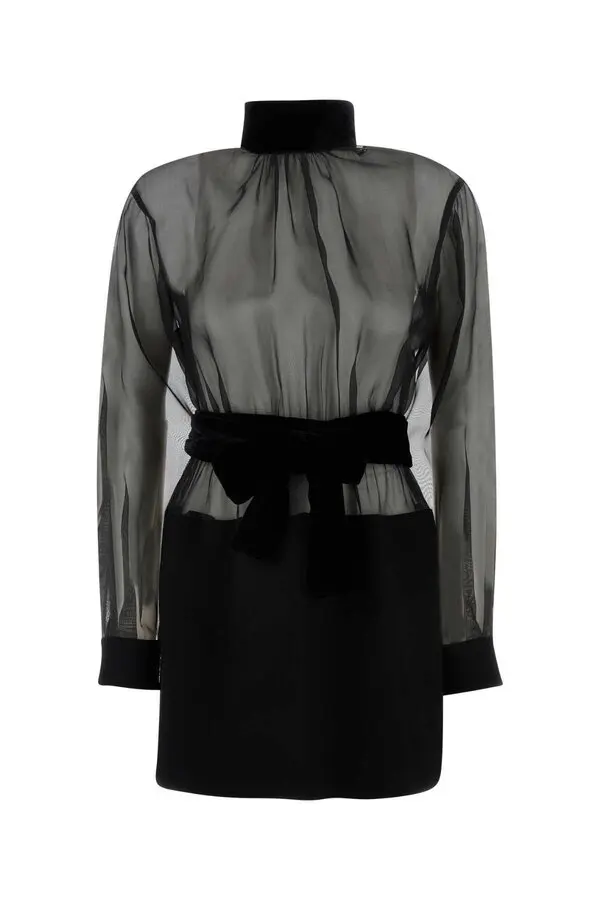 Dolce & Gabbana High Neck Velvet Belted Mini Dress