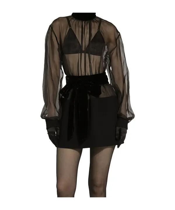 Dolce & Gabbana High Neck Velvet Belted Mini Dress