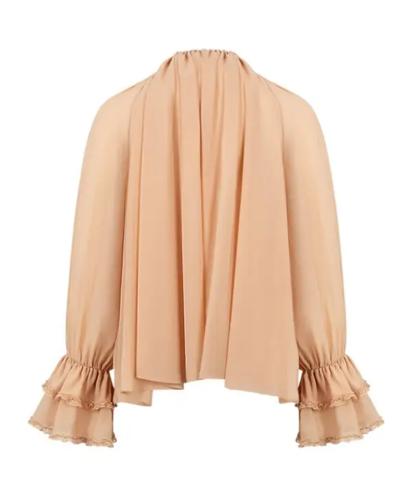 Chloé Gathered V-neck Drawstring Blouse With Ruffle Detail