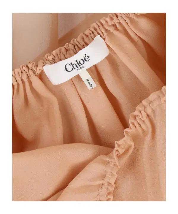 Chloé Gathered V-neck Drawstring Blouse With Ruffle Detail