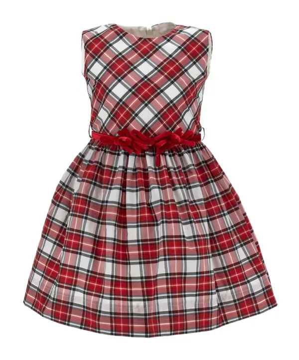 Monnalisa Sleeveless Checked Taffeta Dress With Detachable Bow Belt