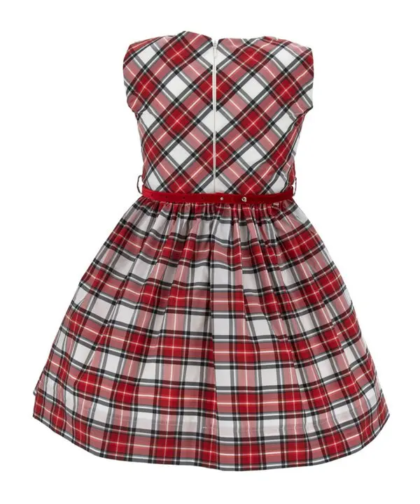 Monnalisa Sleeveless Checked Taffeta Dress With Detachable Bow Belt