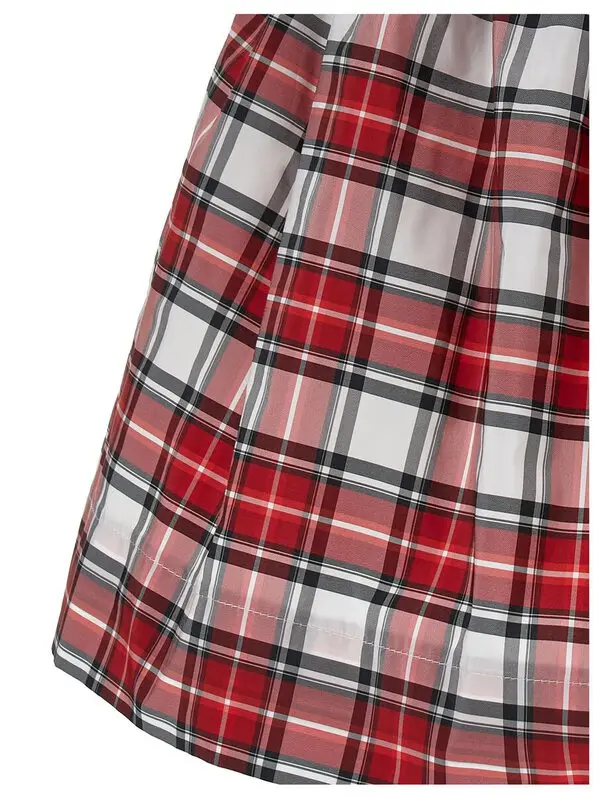Monnalisa Sleeveless Checked Taffeta Dress With Detachable Bow Belt