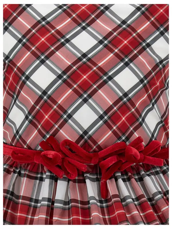 Monnalisa Sleeveless Checked Taffeta Dress With Detachable Bow Belt