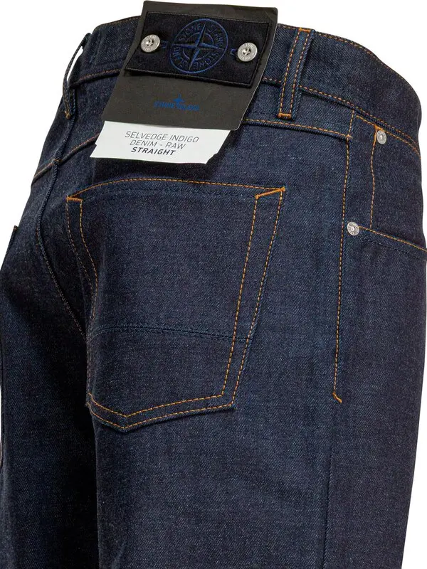 Stone Island Logo Embroidered Straight-leg Jeans - Black