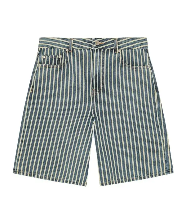 GANNI Striped Denim Shorts - Blue
