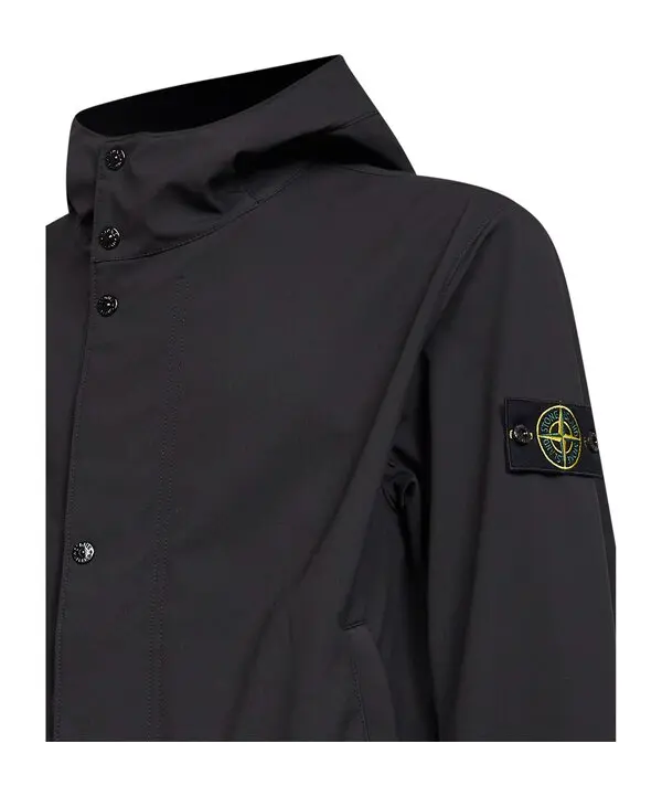 Stone Island Logo Patch Hooded Jacket - Black