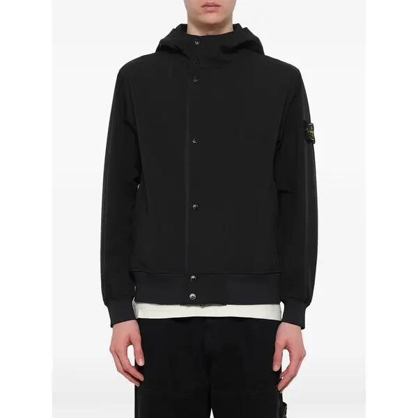 Stone Island Logo Patch Hooded Jacket - Black