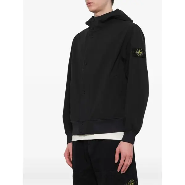 Stone Island Logo Patch Hooded Jacket - Black